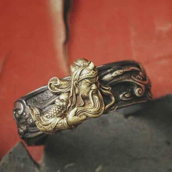 Sterling Silver God of Wealth Guan Gong Ring