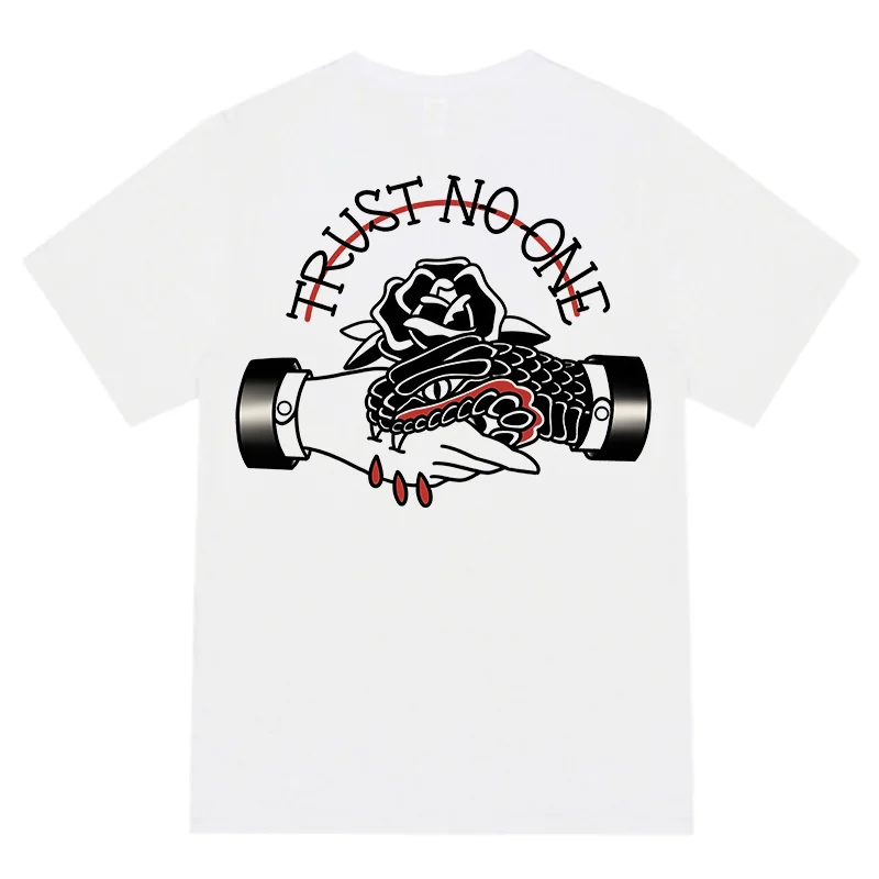 Trust No One Snake Floral Print Classic White T-shirt