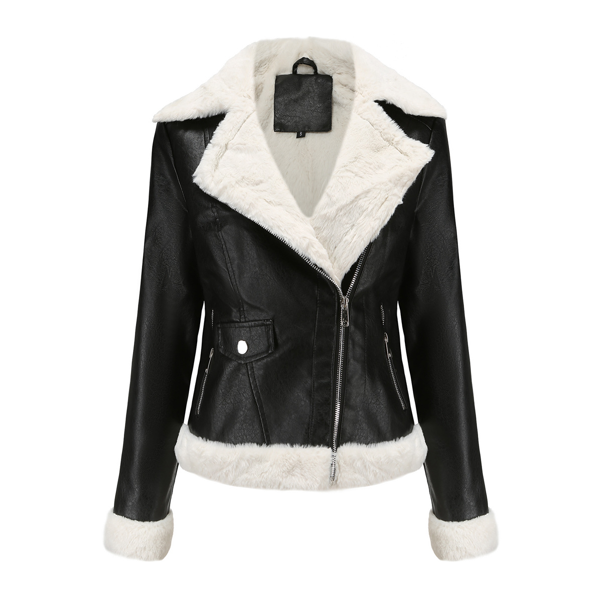 Oversized Faux Shearling Buckled Collar Straps Jacket