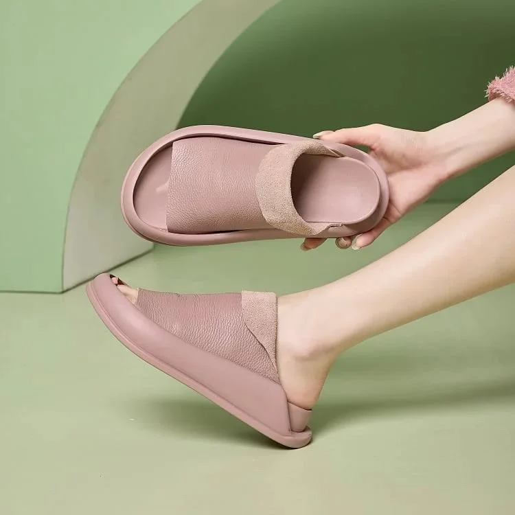 Women's Italian Leather Platform Slippers