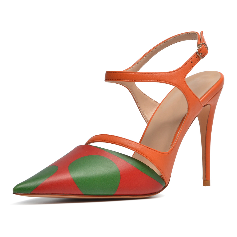 Multicolor Pointed Toe Stiletto High Heels Slingback Sandals