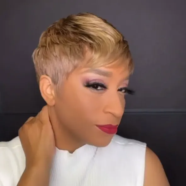 Glueless Gold Short Straight Bob Pixe Cut Hair