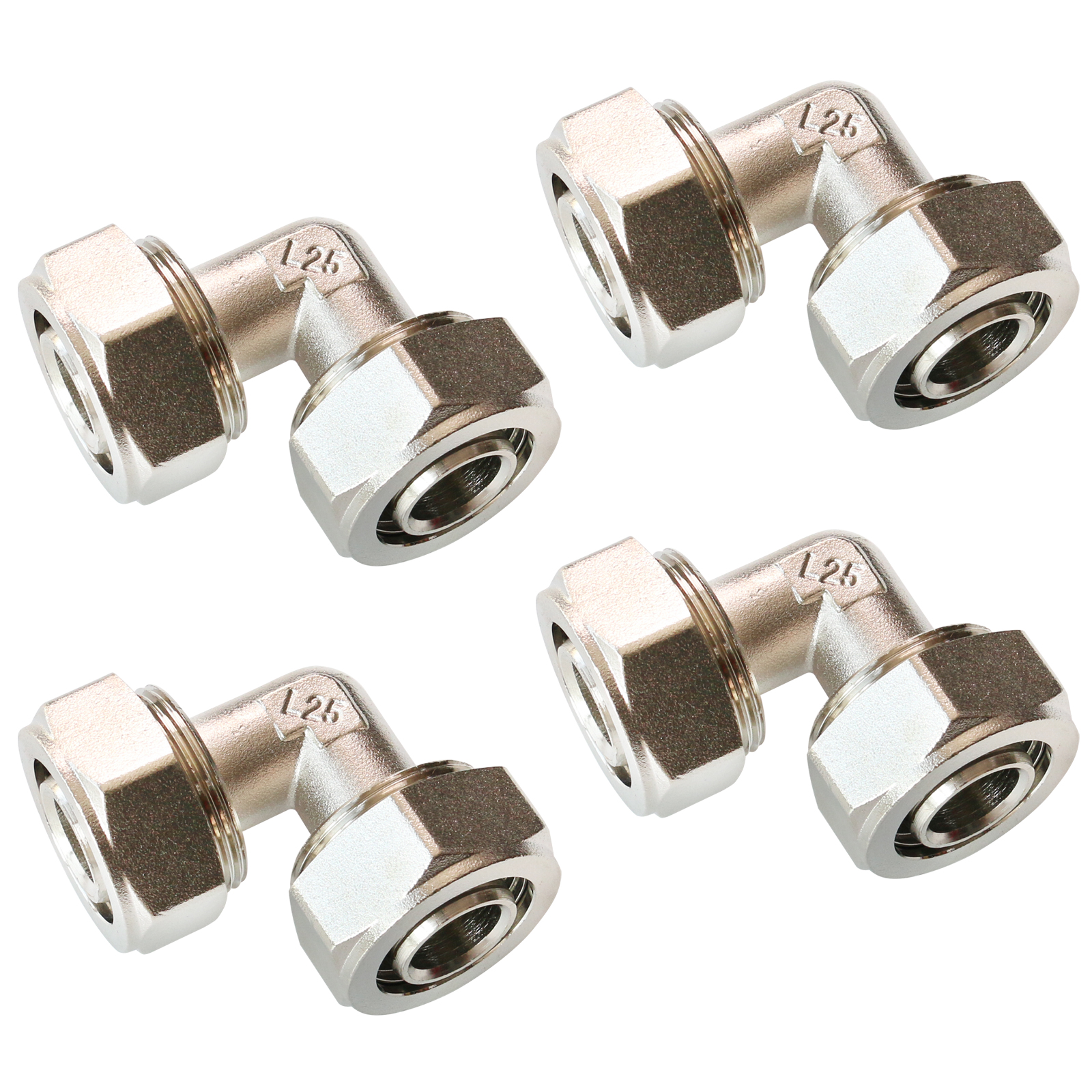 4 PCS 3/4’’ Brass-Nickel Plated Equal Elbow Fittings, Air Tubing ...