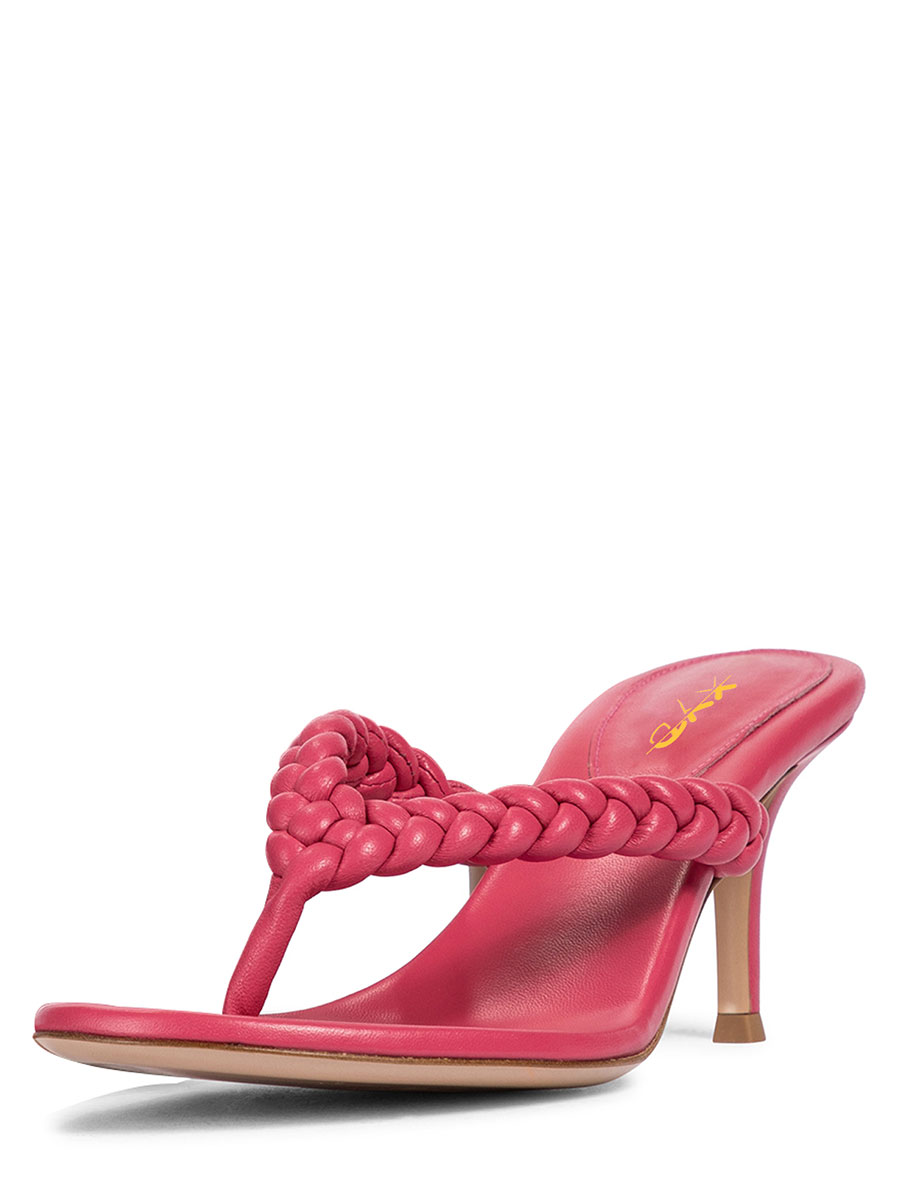 Hot Pink Open Toe Stiletto Heel Braid Summer Flip Flops for Women