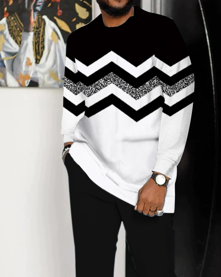 Long Sleeve Colorblock Walking Suits