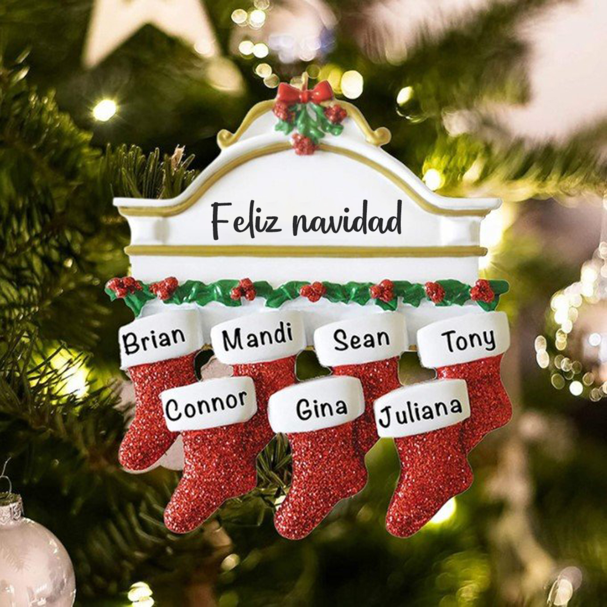Ornamento navideño 7 nombres personalizados con texto Adorno
