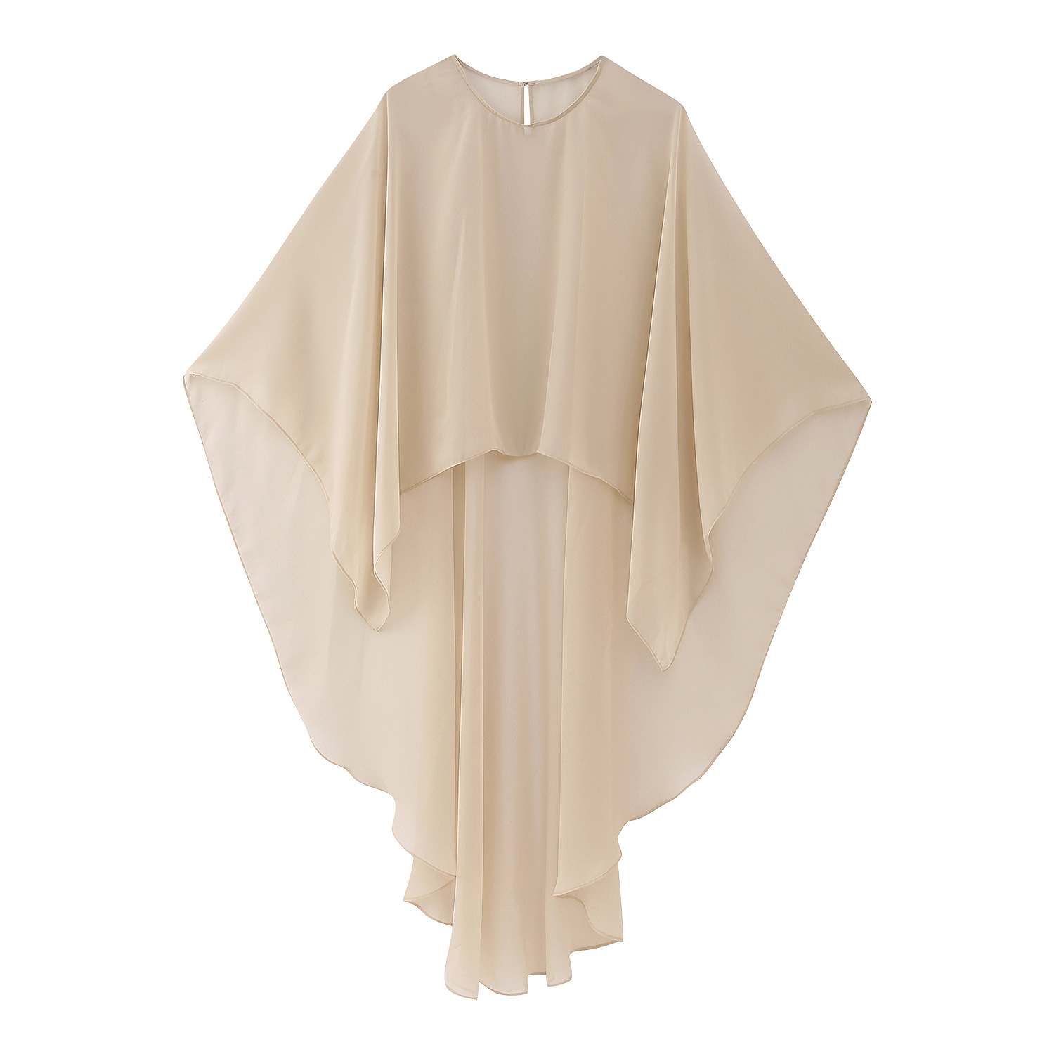 Woherb New Pure Color Tulle Asymmetrical Cloak Coat 8741204
