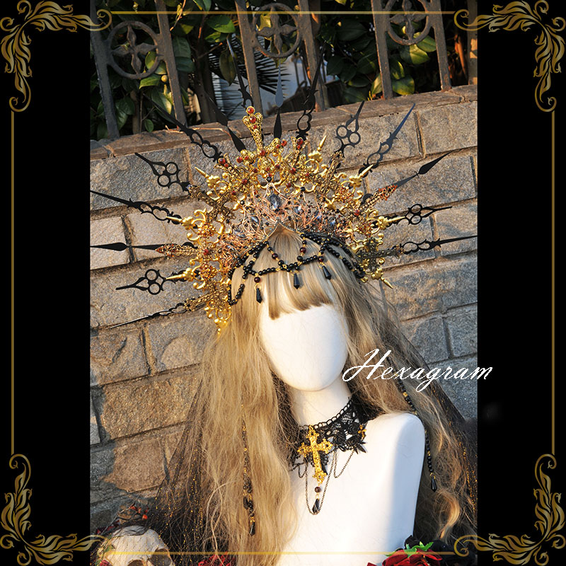 Gothic Women Halo Headpiece with Spike Cross Design Baroque Lady Halo Crown