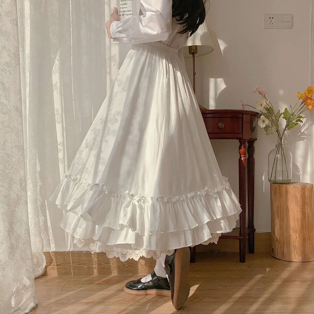 DOUBLE LAYERED RUFFLE MIDI SKIRT