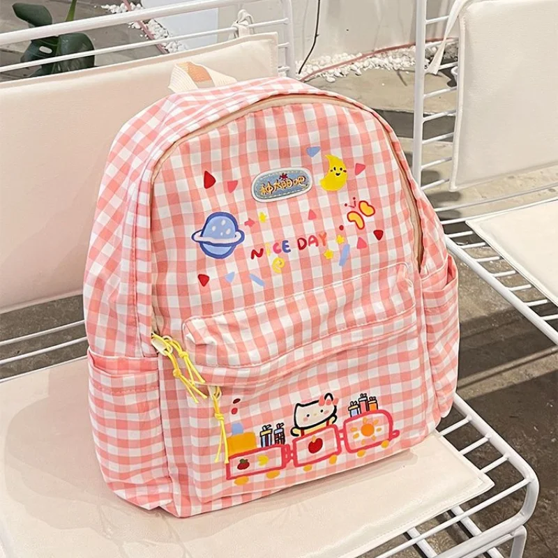 Sweet Kitty Pink Plaid Backpack