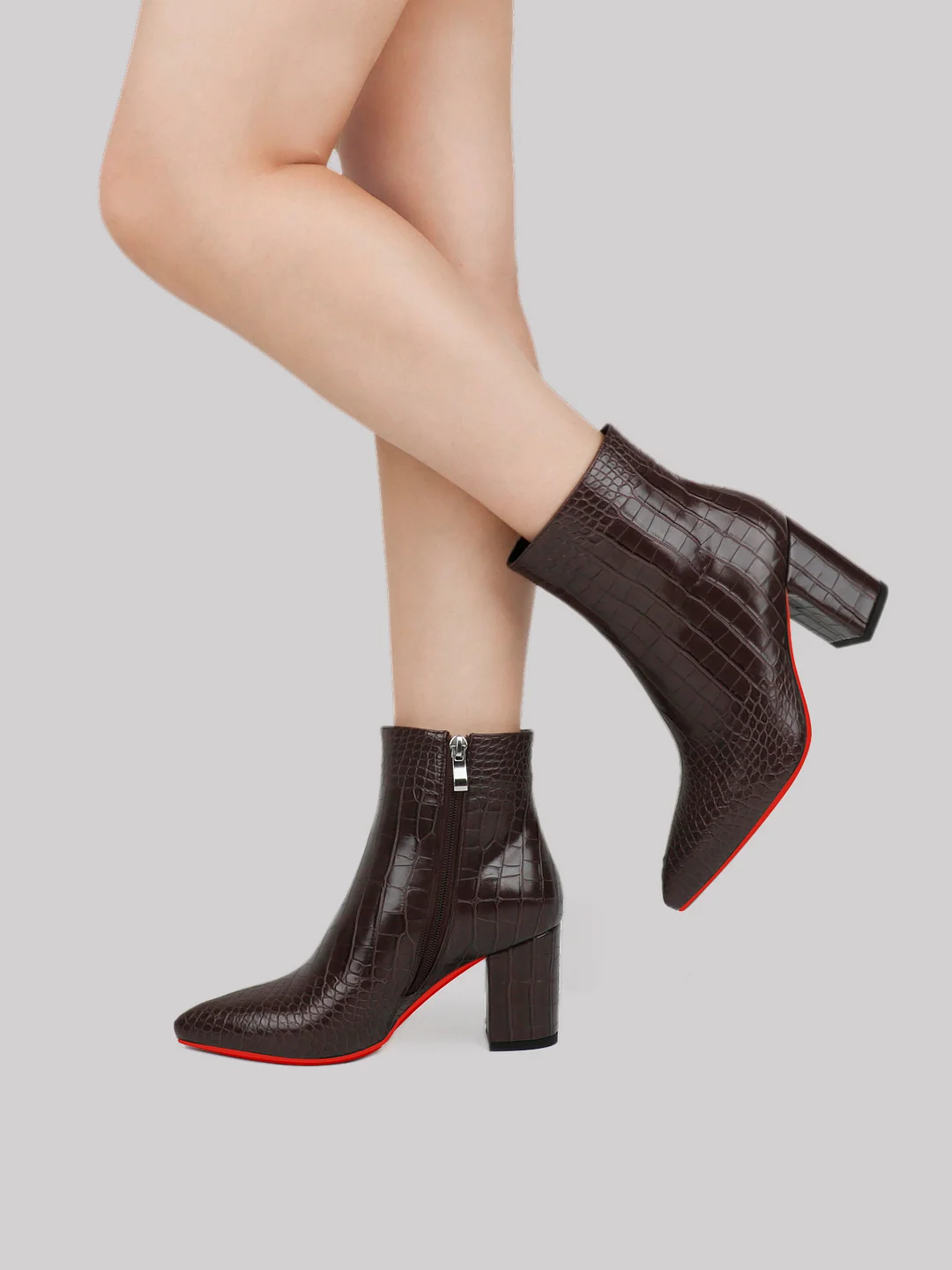 75mm Women's Ankle Booties Chunky Block Heel Pointed Toe Zipper Red ...