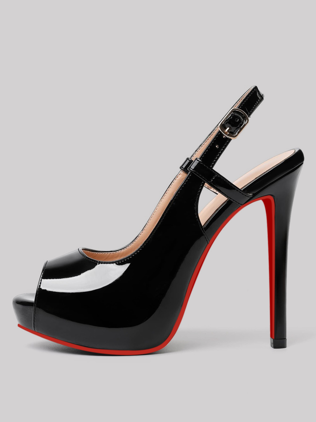 120mm Women's Slingback Sandals Peep Toe Platform Heels Ankle Buckle ...