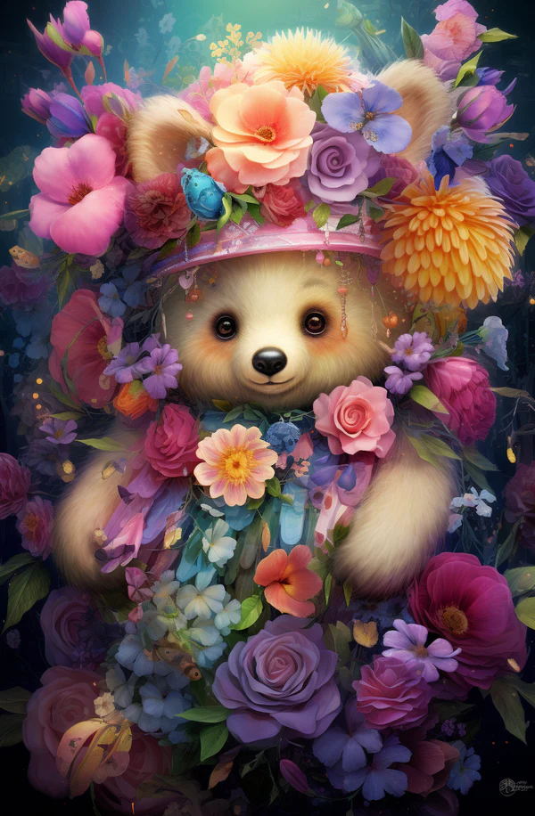 DIY Painting By Numbers | Bear In The Flower Bush - 40*60cm
