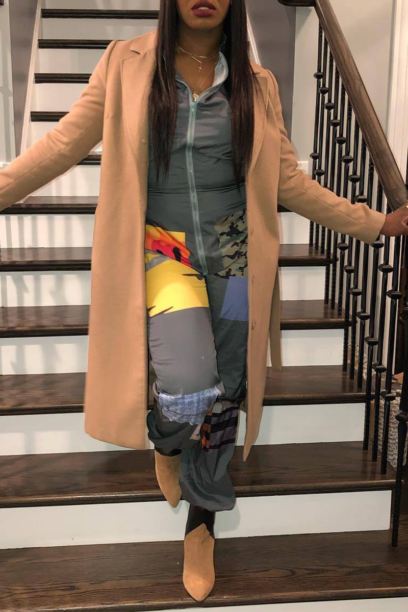 Sexy Patchwork Colorblock Printing O Neck Jumpsuits