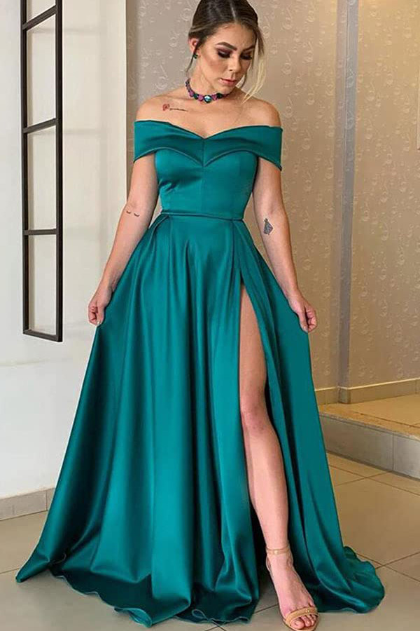 Miabel Long Off-the-Shoulder Split Prom Dress