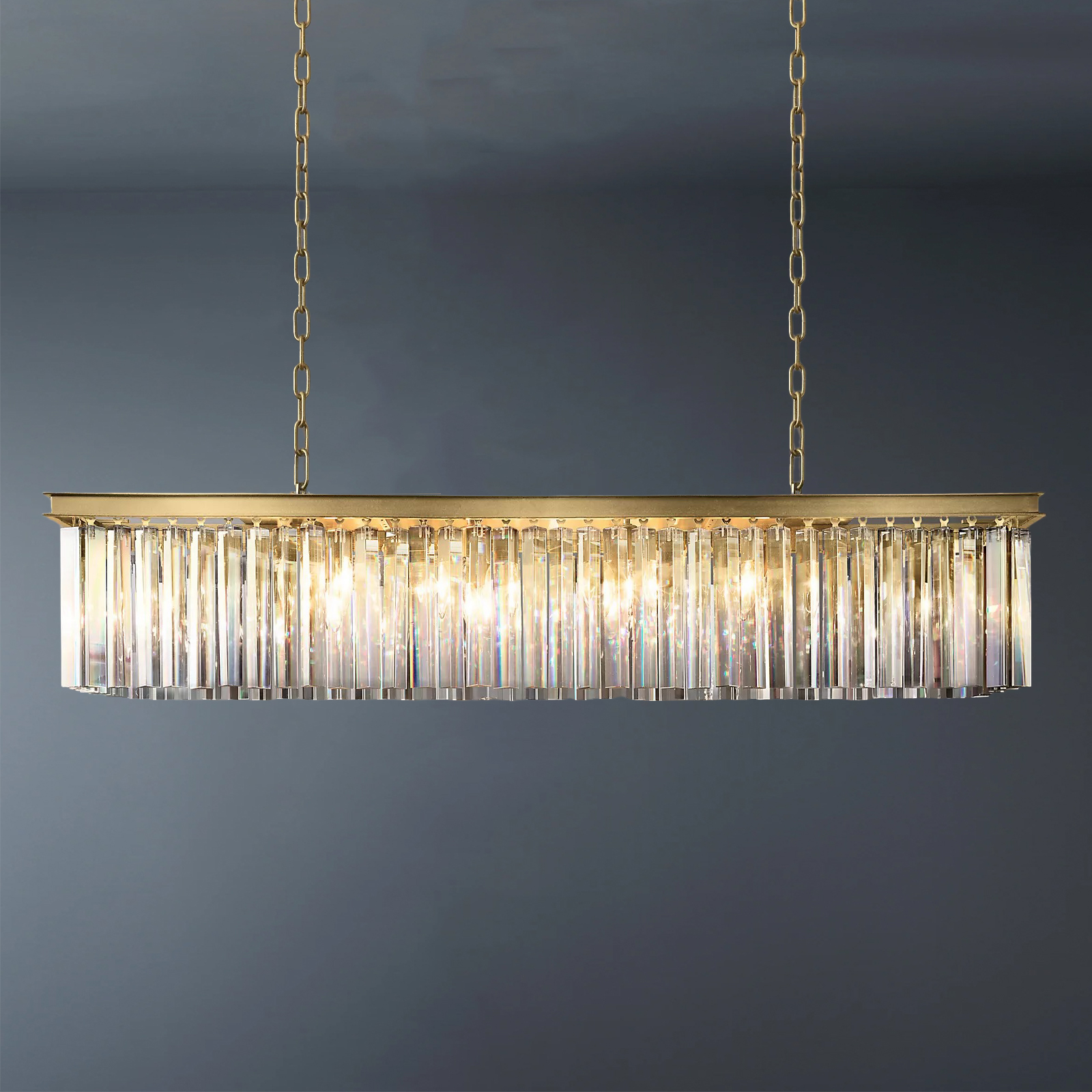 Rectangular 1920s Odeon Crystal Chandelier Dining Room Lighting L49 ...