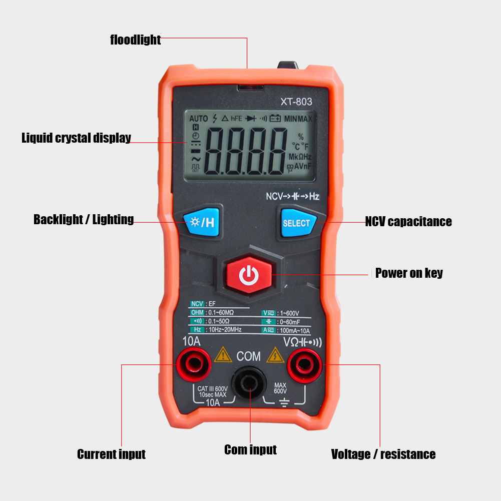 6000 Counts Non Contact NCV Digital Multimeter Auto Range Ohm Tester ...
