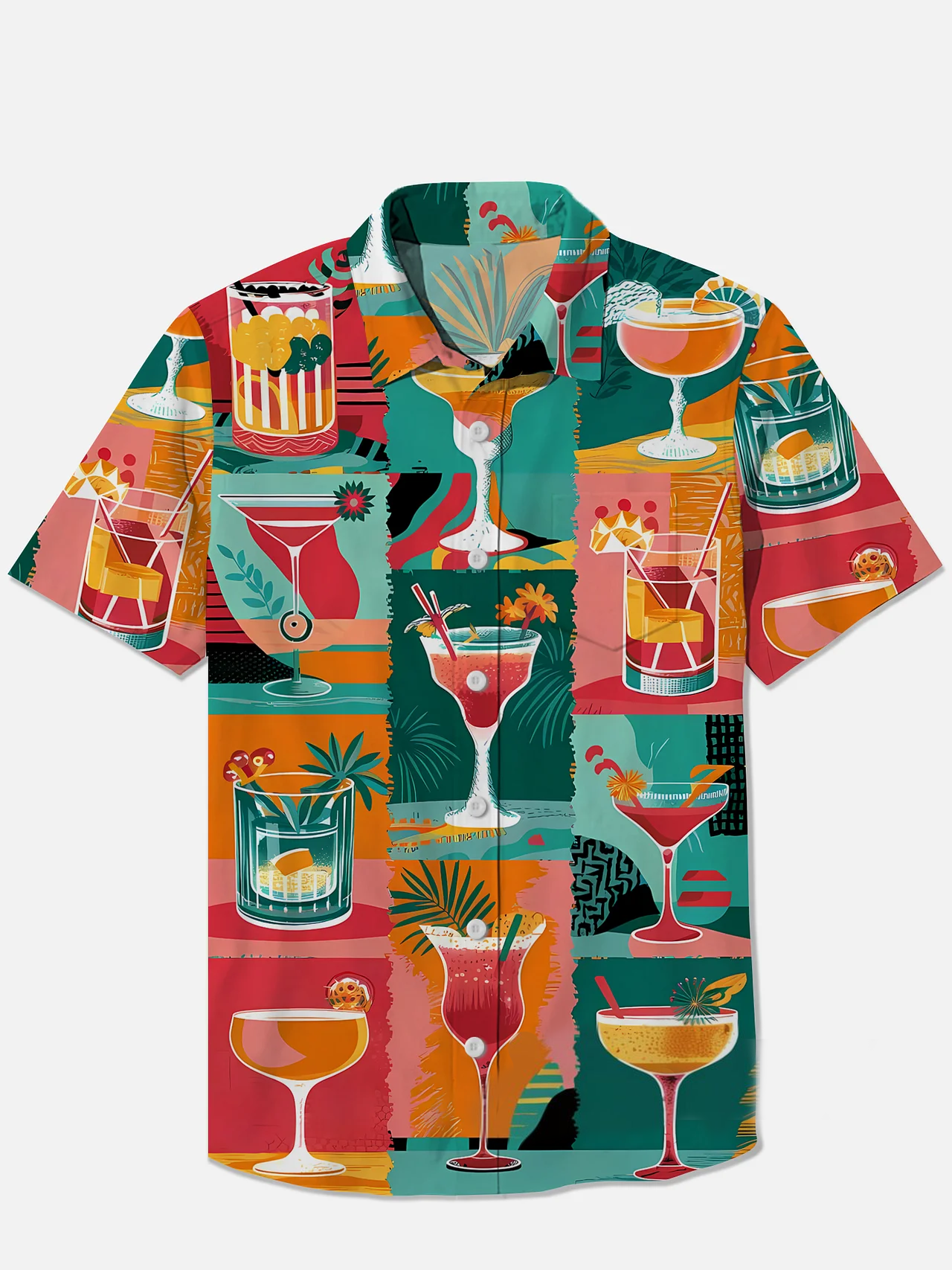 Hawaiian Patchwork Vintage Cocktail Menu Short Sleeve Shirt