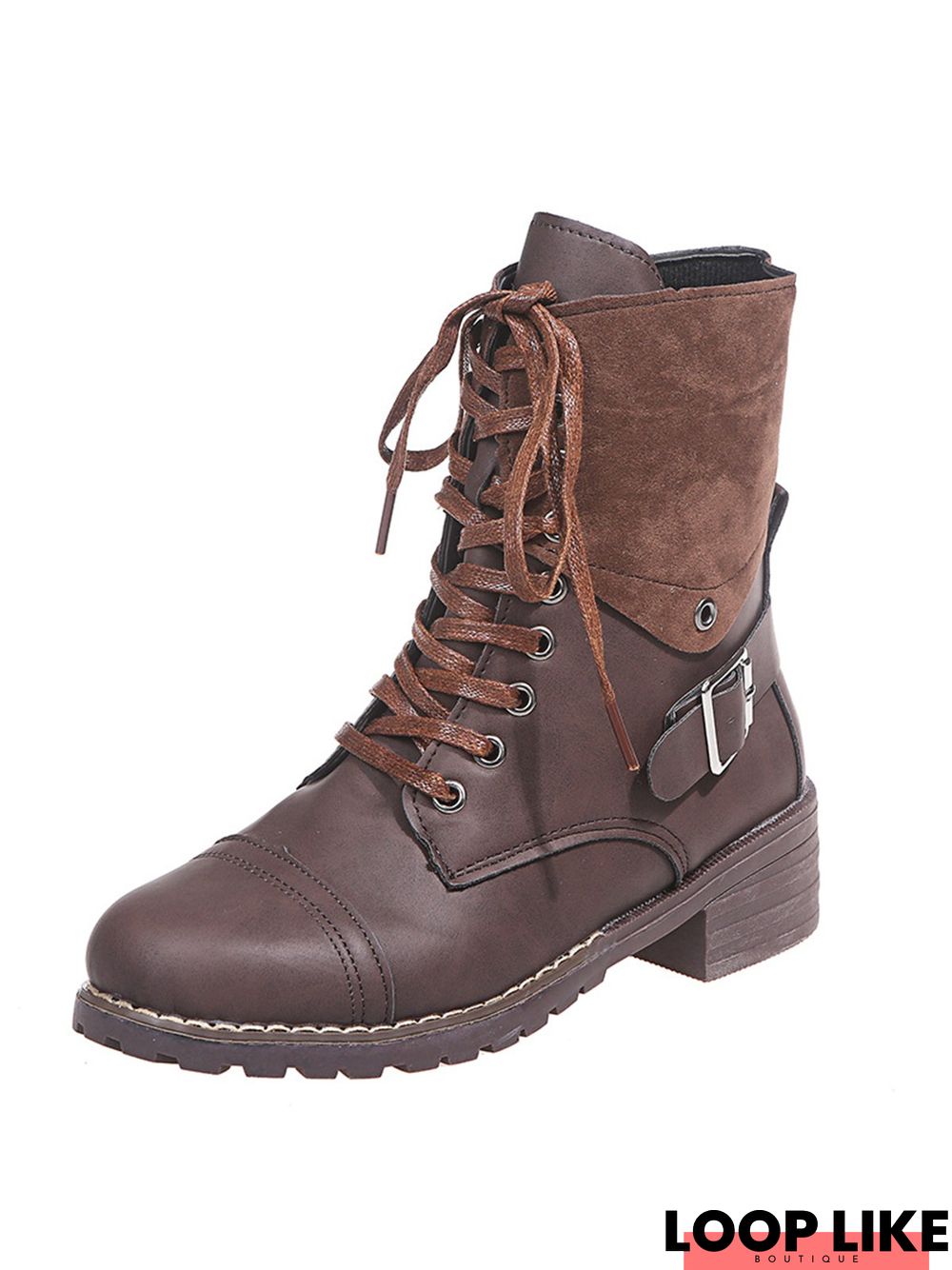 Retro Stitching Lace-up Zipper Boots