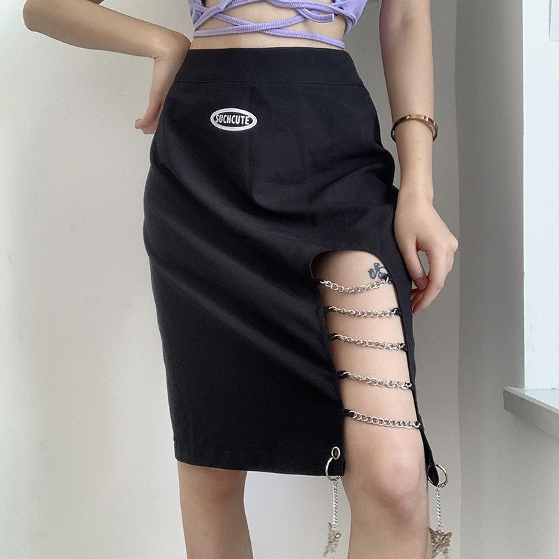 CHAINED FITTED IRREGULAR SKIRT