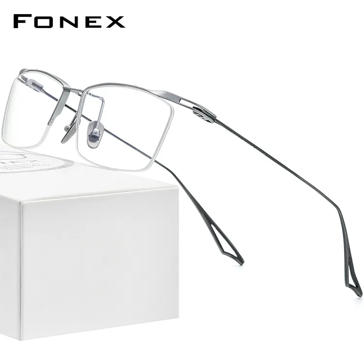 FONEX Titanium Glasses Frame Men 2024 Semi Rimless Square Eyeglasses ...