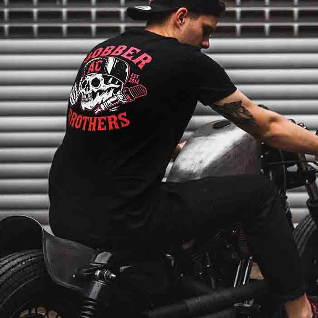 MOTOSUNNY BOOBER BROTHERS Skull Graphic Black Print T-shirt