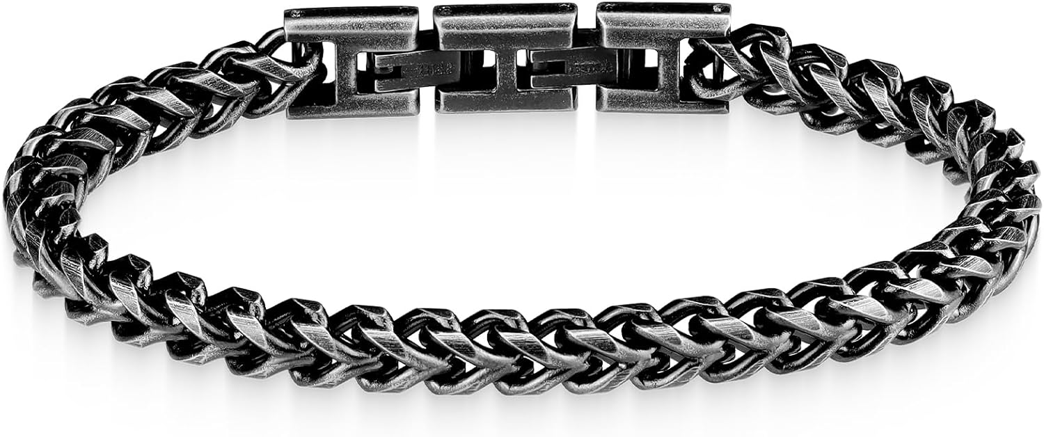 GAR BETHE Mens Bracelet - Stainless Steel Fold Over Clasp Franco Chain ...