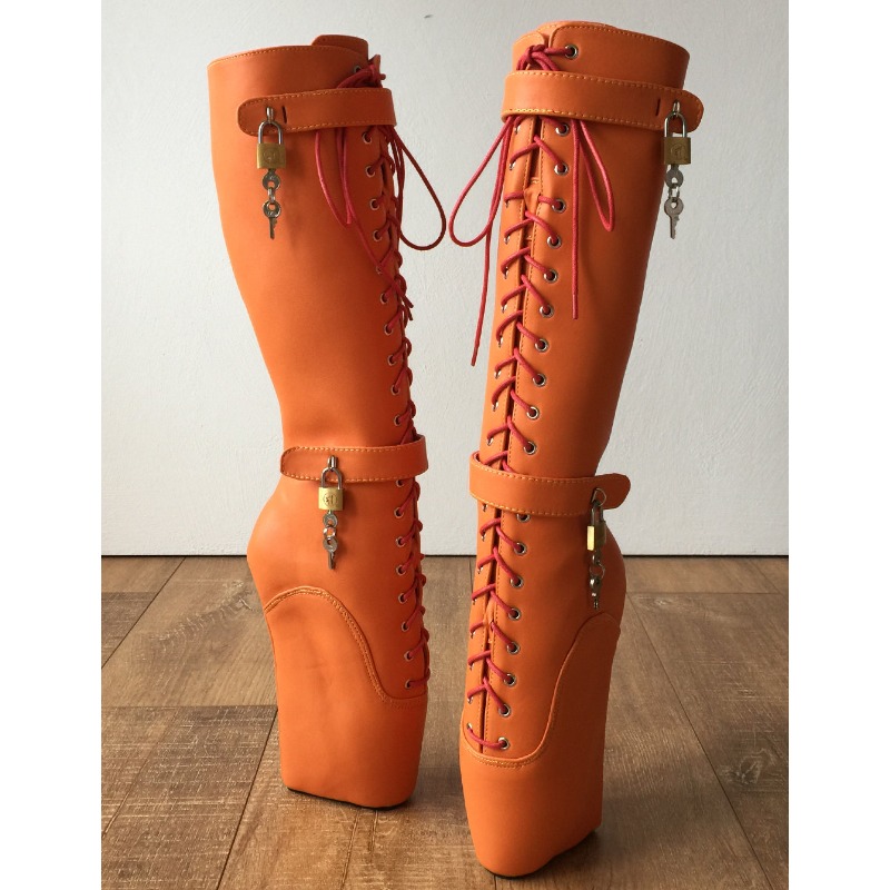 Quan Leather Hoof Heelless Fetish Pinup Ballet Lockable Wedge Boot In ...