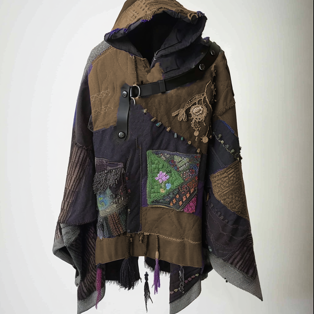 Ethnic print combination hat with inverted triangle cape 5194