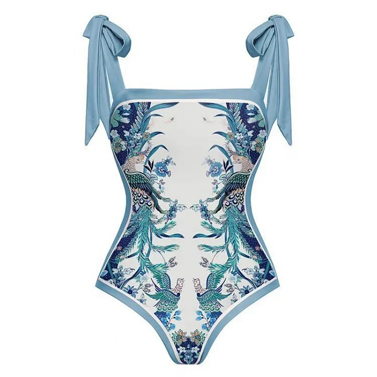 Double-sided beach spa swimsuit two-piece French retro one-piece bikini
