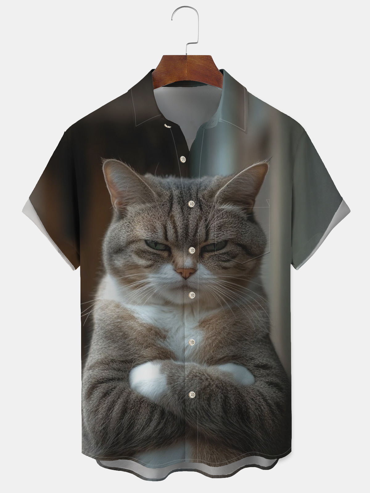Moisture-Wicking Angry Cat Button Down Shirt