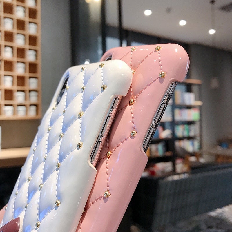 Luxury Quilted and Bejewelled Leather Bling Phone Case