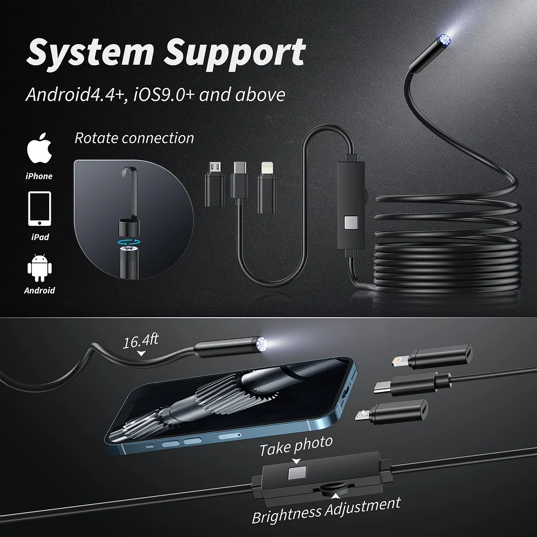 🔎 Plug-and-Play Endoscope Camera – Compatible with Android & iPhone ...