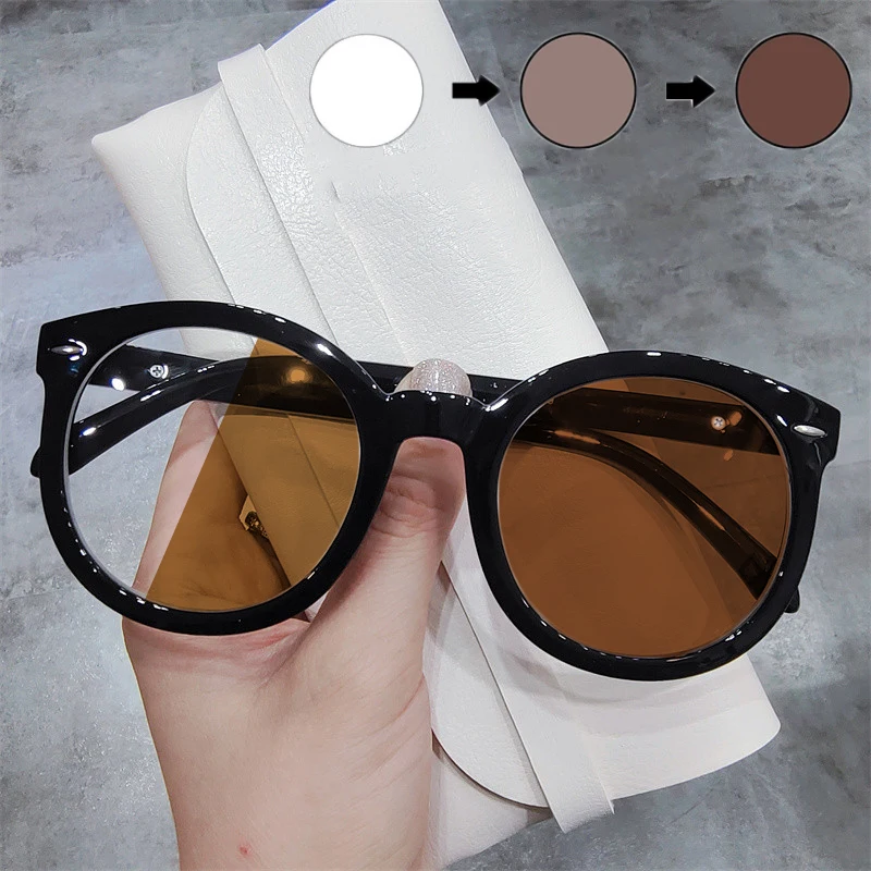 Large Round Frame Photochromic Myopia Glasses Men Women Oversized Color ...