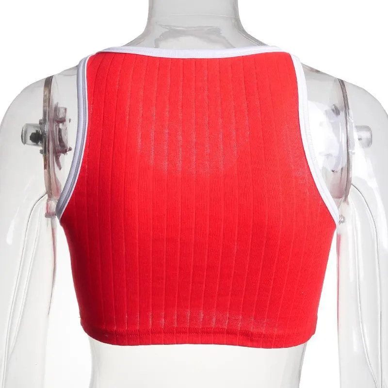 RED BUTTON CROP VEST