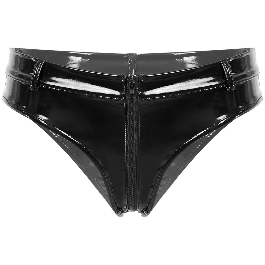 Billionm Women Patent Leather Open Crotch Crotchless Panties Latex ...
