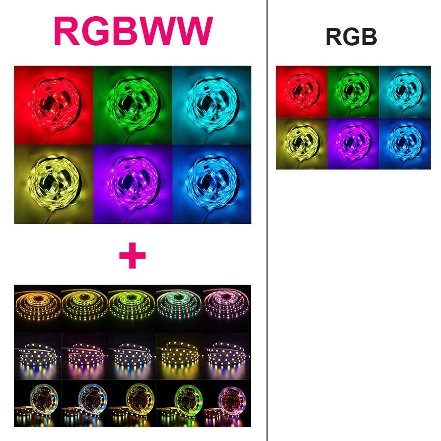 RGBWW LED Strip Light SMD 5050 10M 5M LED Lights Waterproof DC12V RGB ...