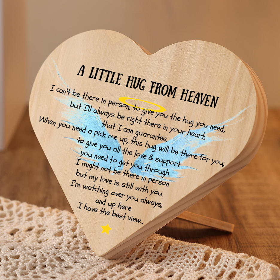 I'm watching over you Memorial Angel Wings Wooden Heart Desktop Ornament