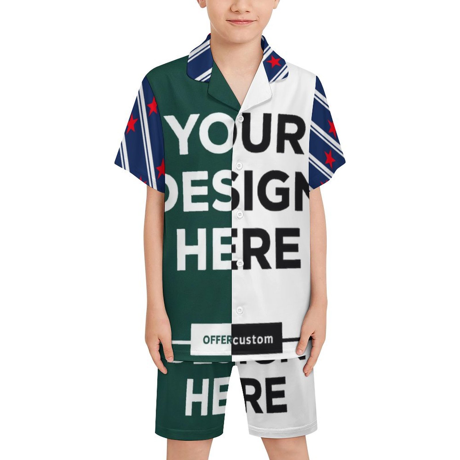 Multiple Images Personalized Design Cuban Collar Pajama Set