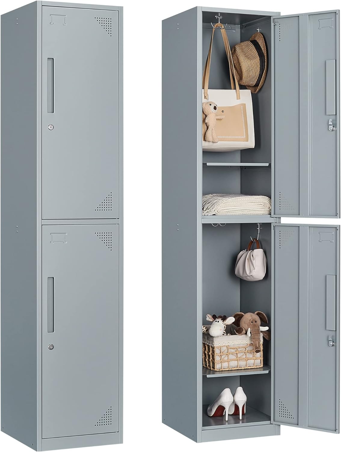 BYNSOE Metal Locker 2 Doors 71" Employees Locker Storage Cabinet Locker ...