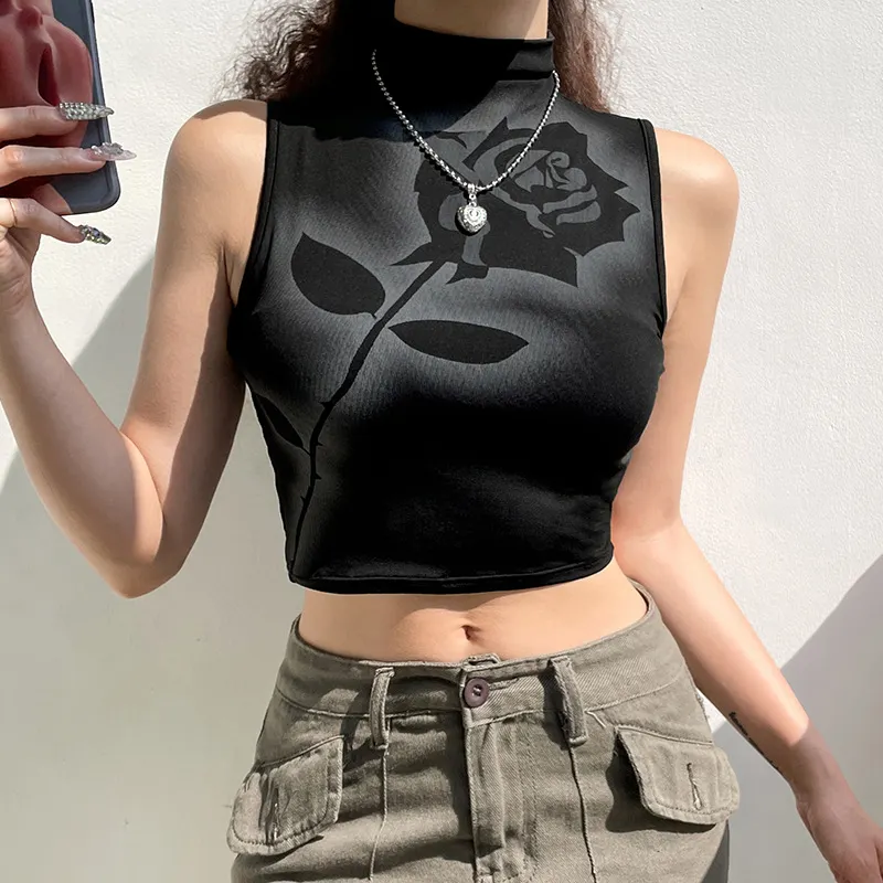 SUMMER ROSE TURTLENECK SLEEVELESS TOP