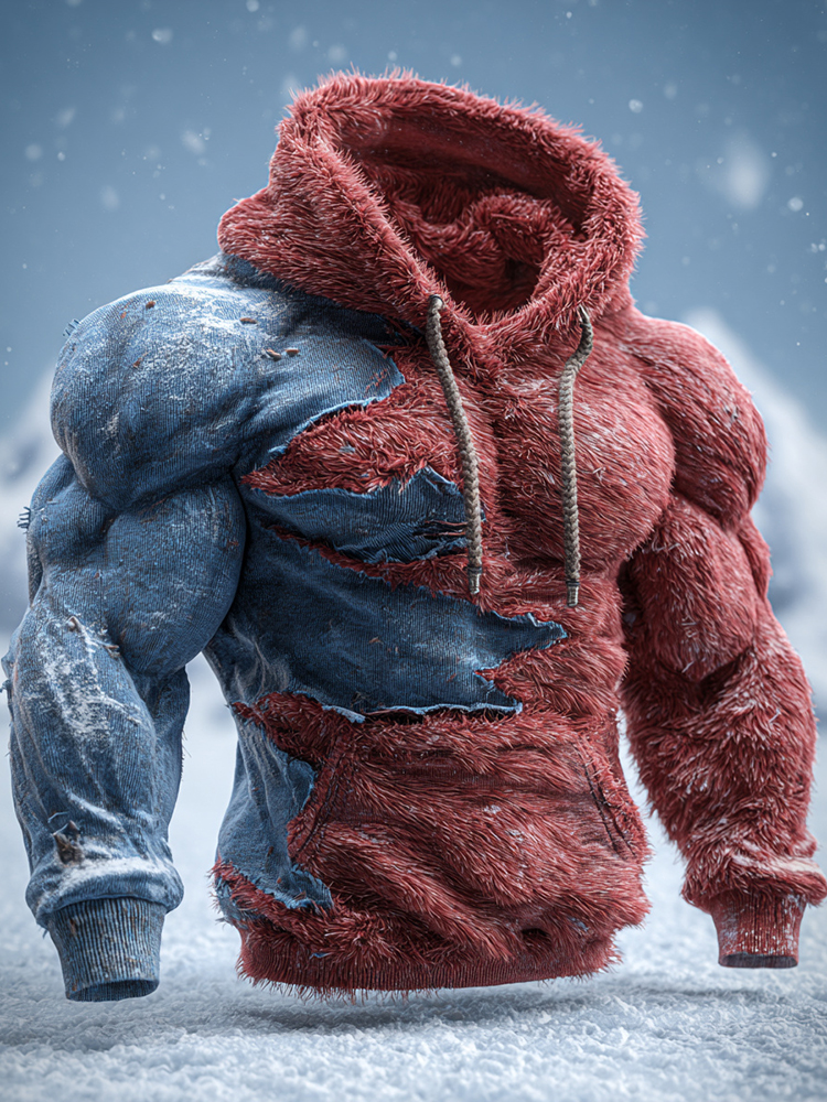 Pluslx Men's Muscle Line Art Christmas Cozy Plush Hoodie
