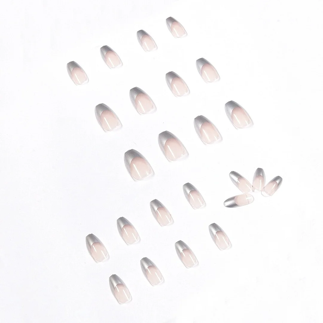 Churchf Simple Mirror Silver French Short Ballet Fake Nails Female ...