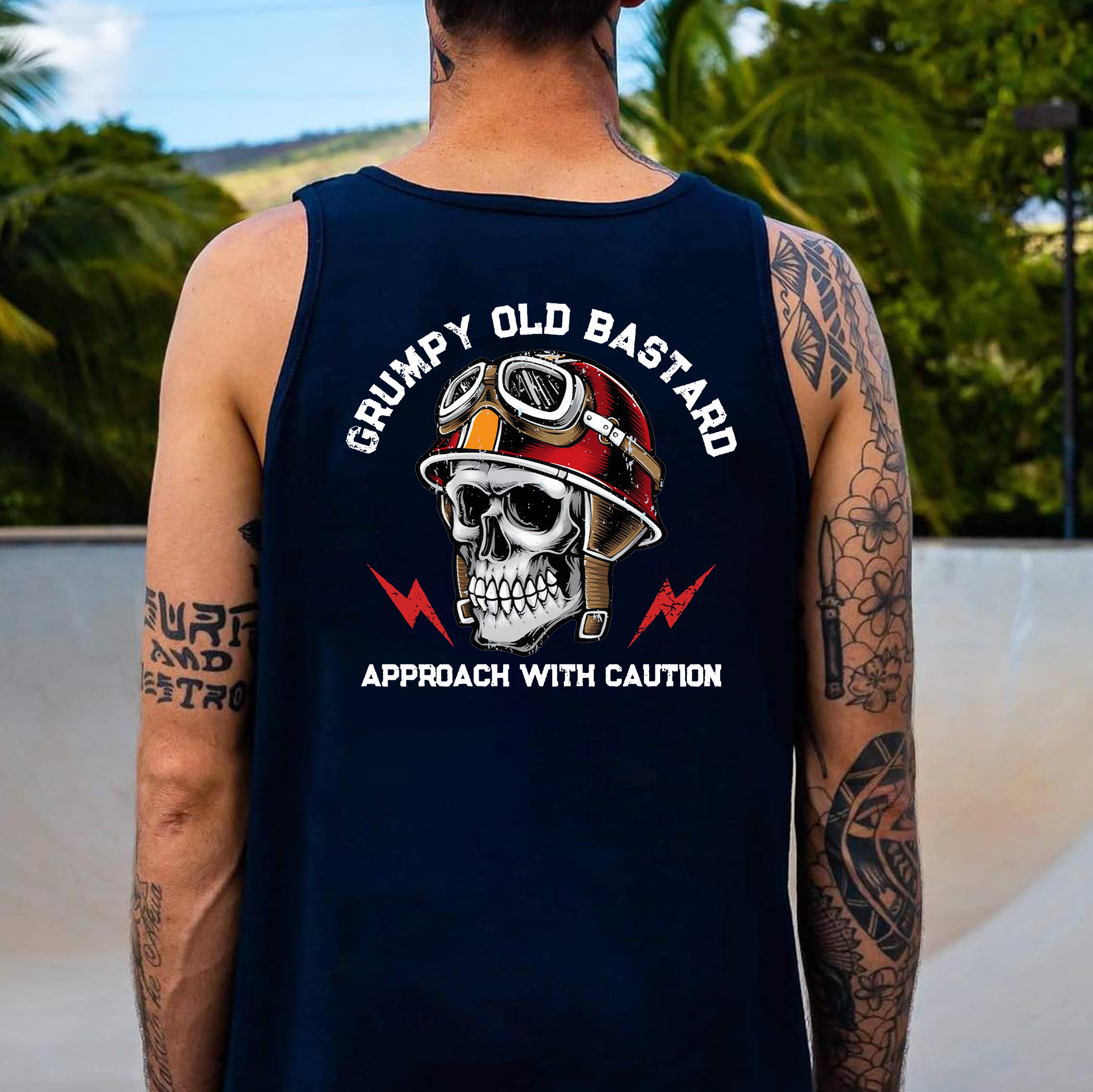 GRUMPY OLD BASTARD Helmet Skull Print Men's Vest