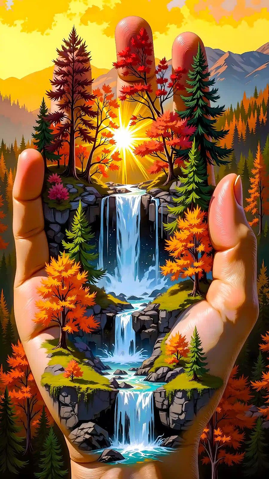 Landscape in Hand (canvas) full round or square drill diamond painting