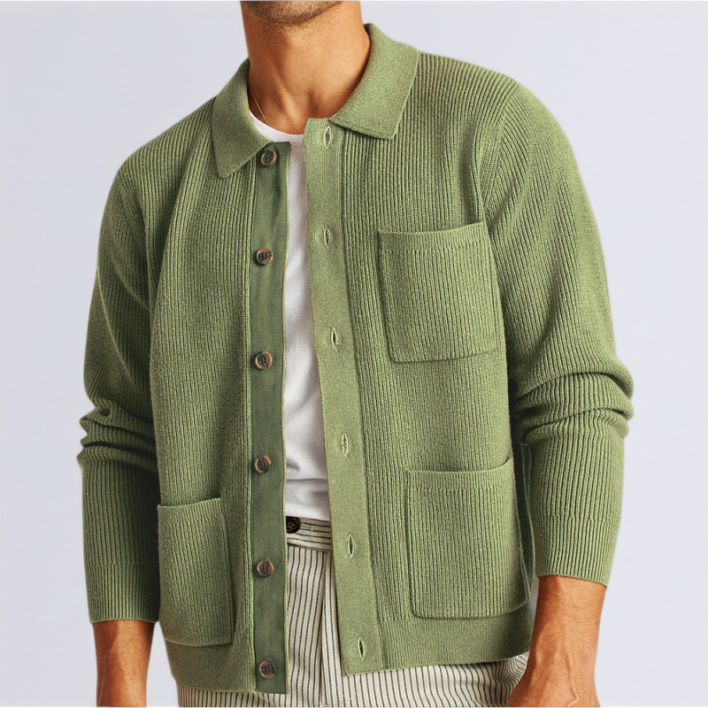 Men's Classic Shawl Collar Button-Up Cardigan with Pockets