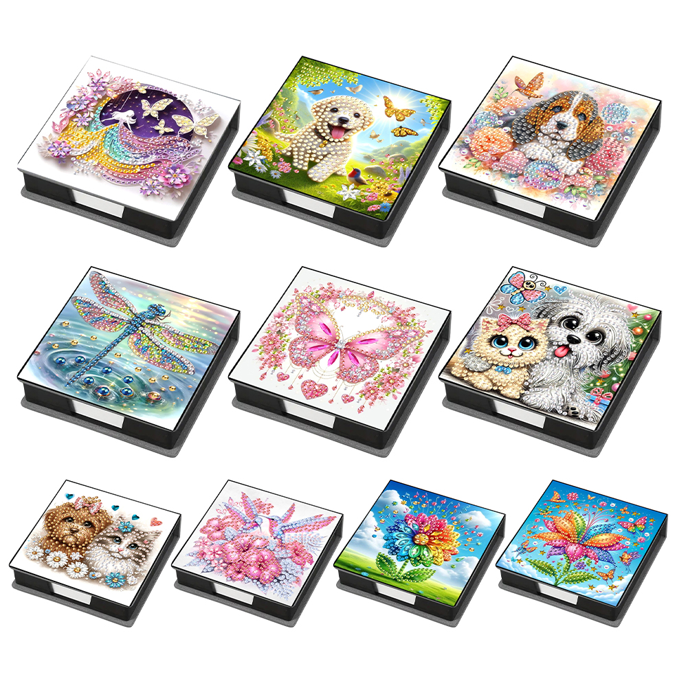 Leather Animals Diamond Art Note Box with 160 Sheets of Paper for DIY ...
