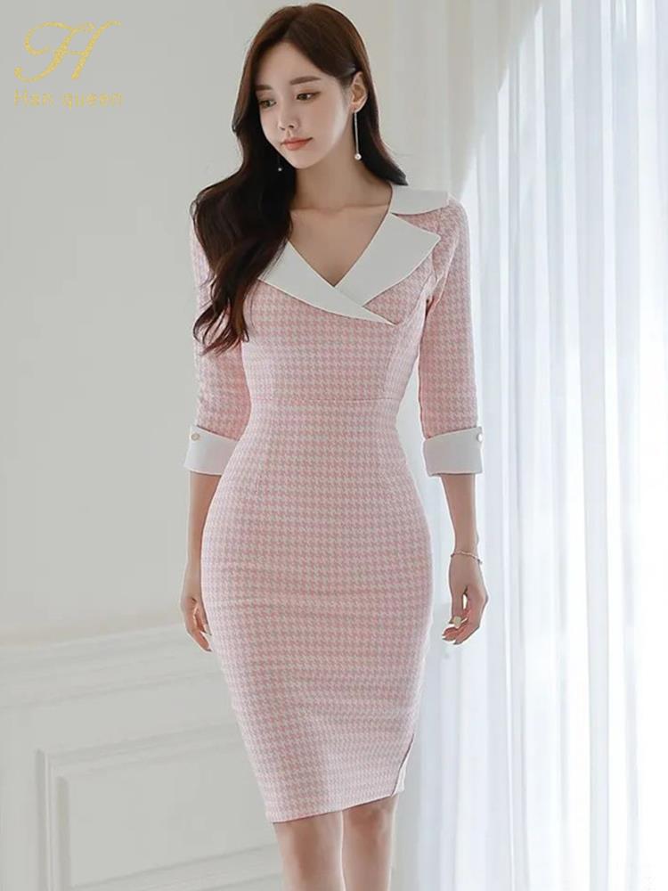 Wongn Han Queen 2024 Spring Dress Women's Fashion Patchwork Plaid ...
