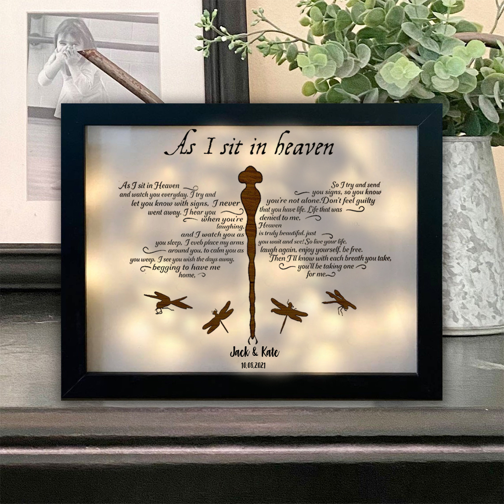 Dragonfly Frame Personalised Name and Date As I Sit in Heaven Lighted ...