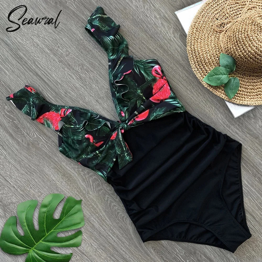 2020 Sexy New Ruffle One Piece Swimsuit Off The Shoulder Swimwear Women ...